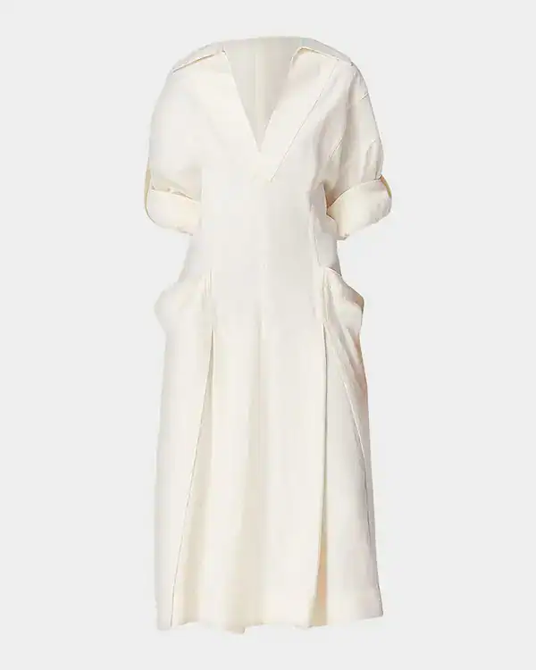 Bottega Veneta Viscose And Linen Midi Dress - Chalk Wht